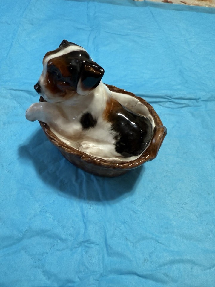 Vintage Royal Doulton, Terrier Puppy Sitting In A Basket. Made In ...