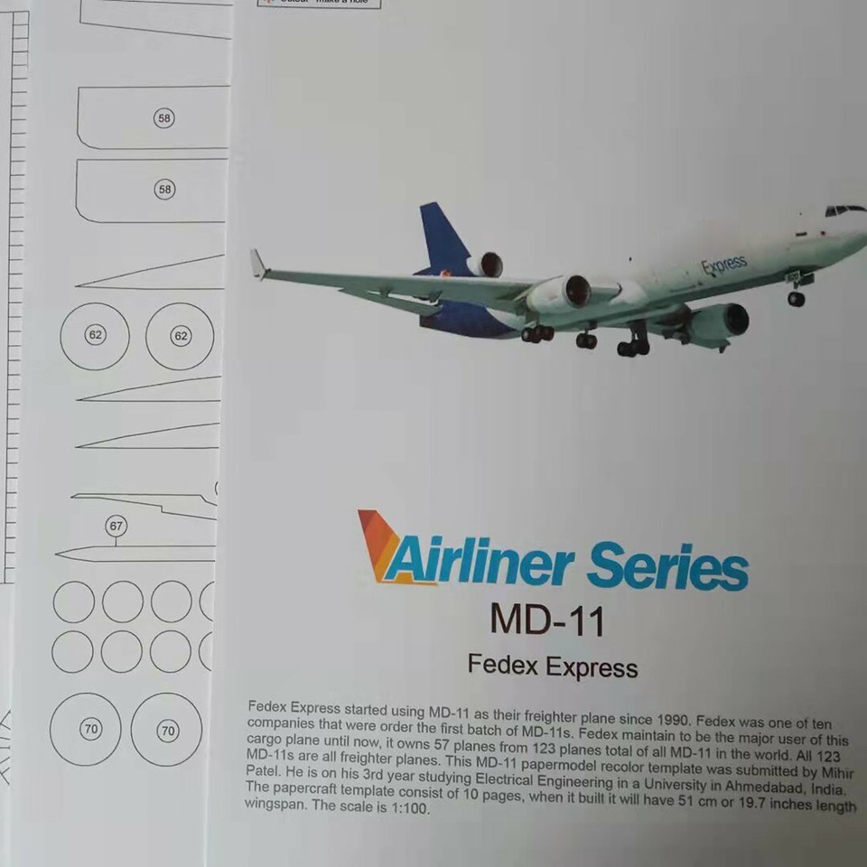 1:100 Fedex MD-11 Air Plane 3D Paper Model Cargo Aircraft Unassembled ...