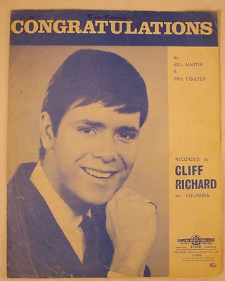 CLIFF RICHARD "CONGRATULATIONS" ORIGINAL 1968 SHEET MUSIC | eBay