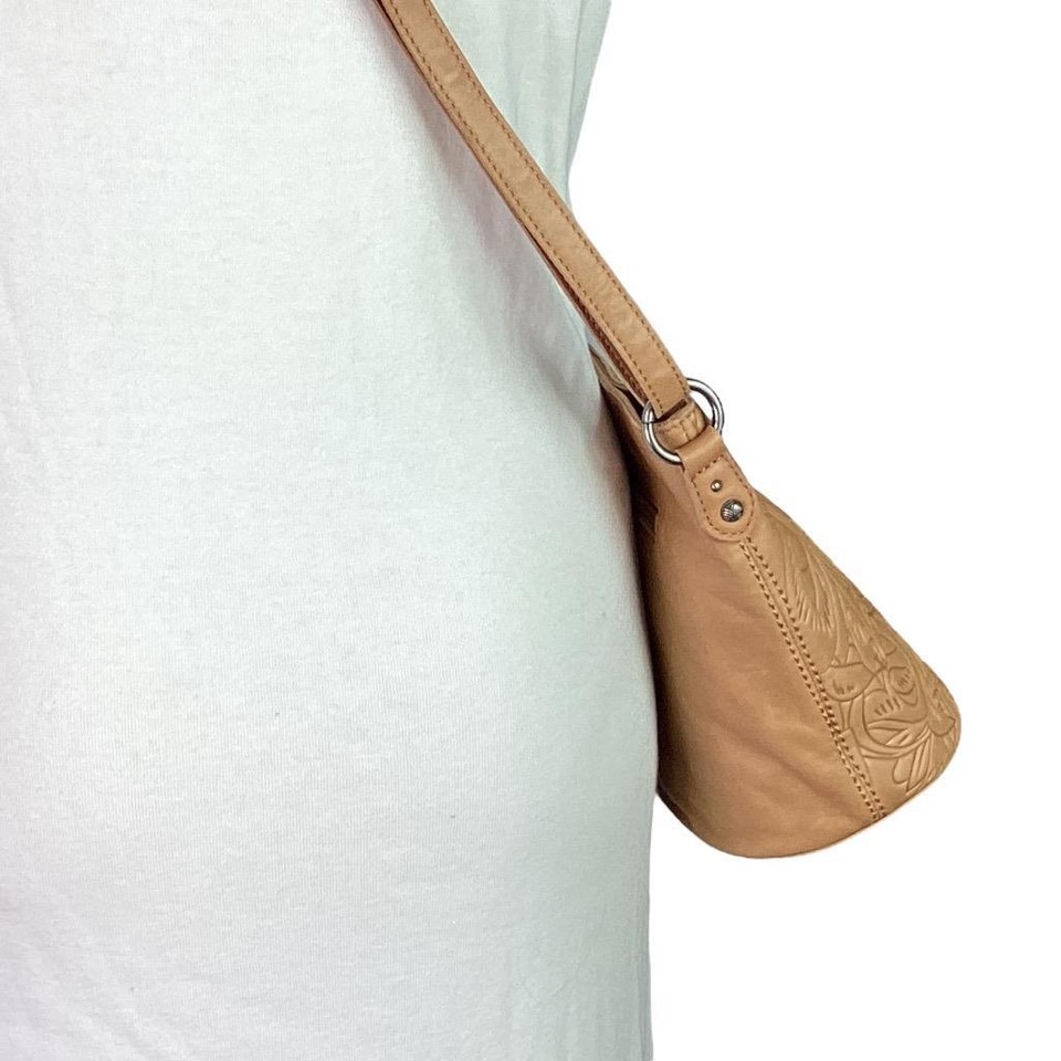 The Sak Crossbody Bucket Bag Tan Floral Tooled Leather Adjustable NEW ...