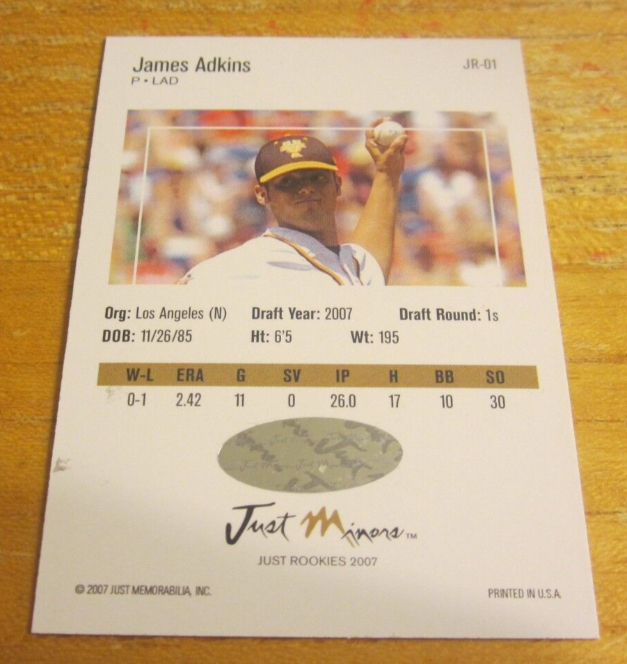 James Adkins Signed 2007 Just Rookies Autographs #1 Trading Card NCAA ...