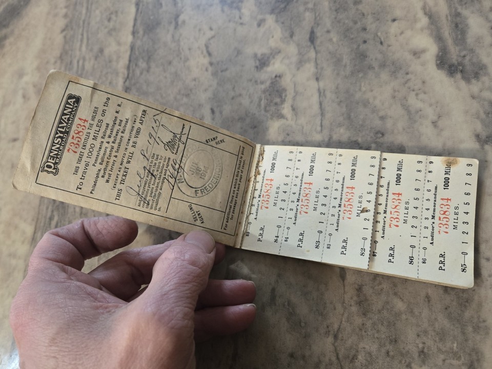 RARE 1914 P.R.R. PENNSYLVANIA RAILROAD BOOK OF 1000 MILE TRAVEL TICKETS ...