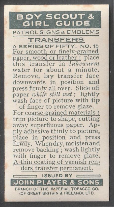 Player's, Boy Scouts, 1933, Patrol Signs & Emblems Transfers, No 15 ...