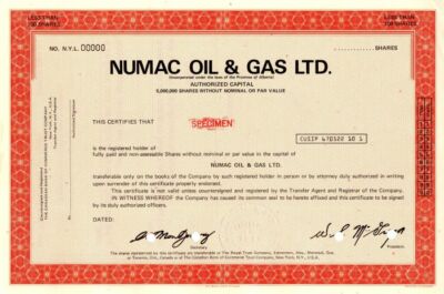 Numac Oil and Gas Ltd. - Specimen Stocks & Bonds | eBay