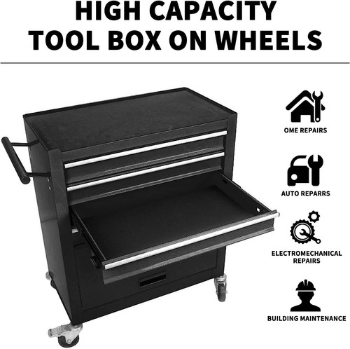 24.4" Tool Box w/Wheel&4 Drawer,Rolling Tool Cart,Tool Storage ...