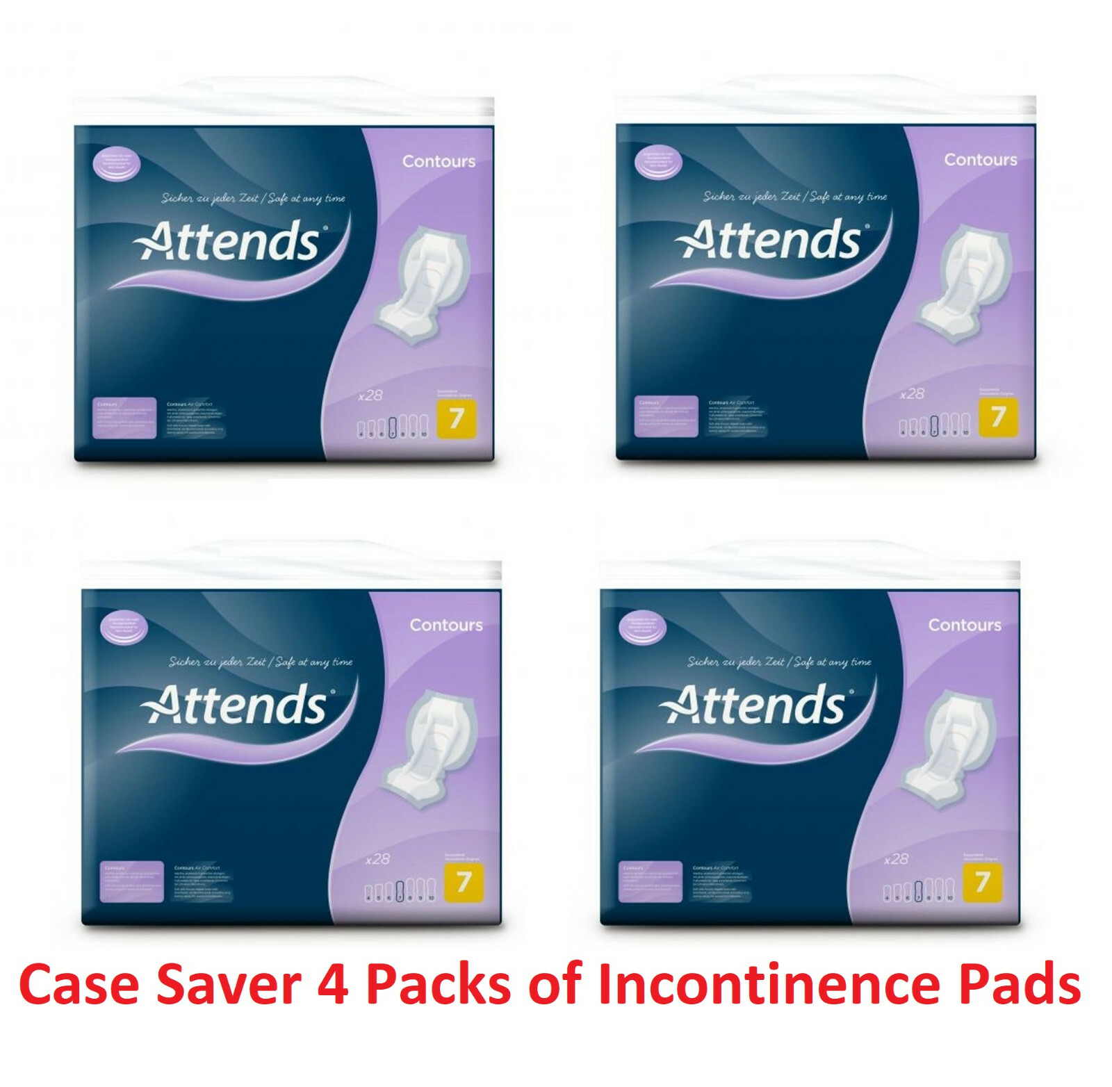 Attends Contours 7 Pads 4 Packs of 28 Incontinence Aid Pad (1799ml ...