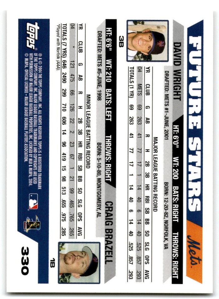 2005 Topps David Wright/Craig Brazell New York Mets #330 | eBay