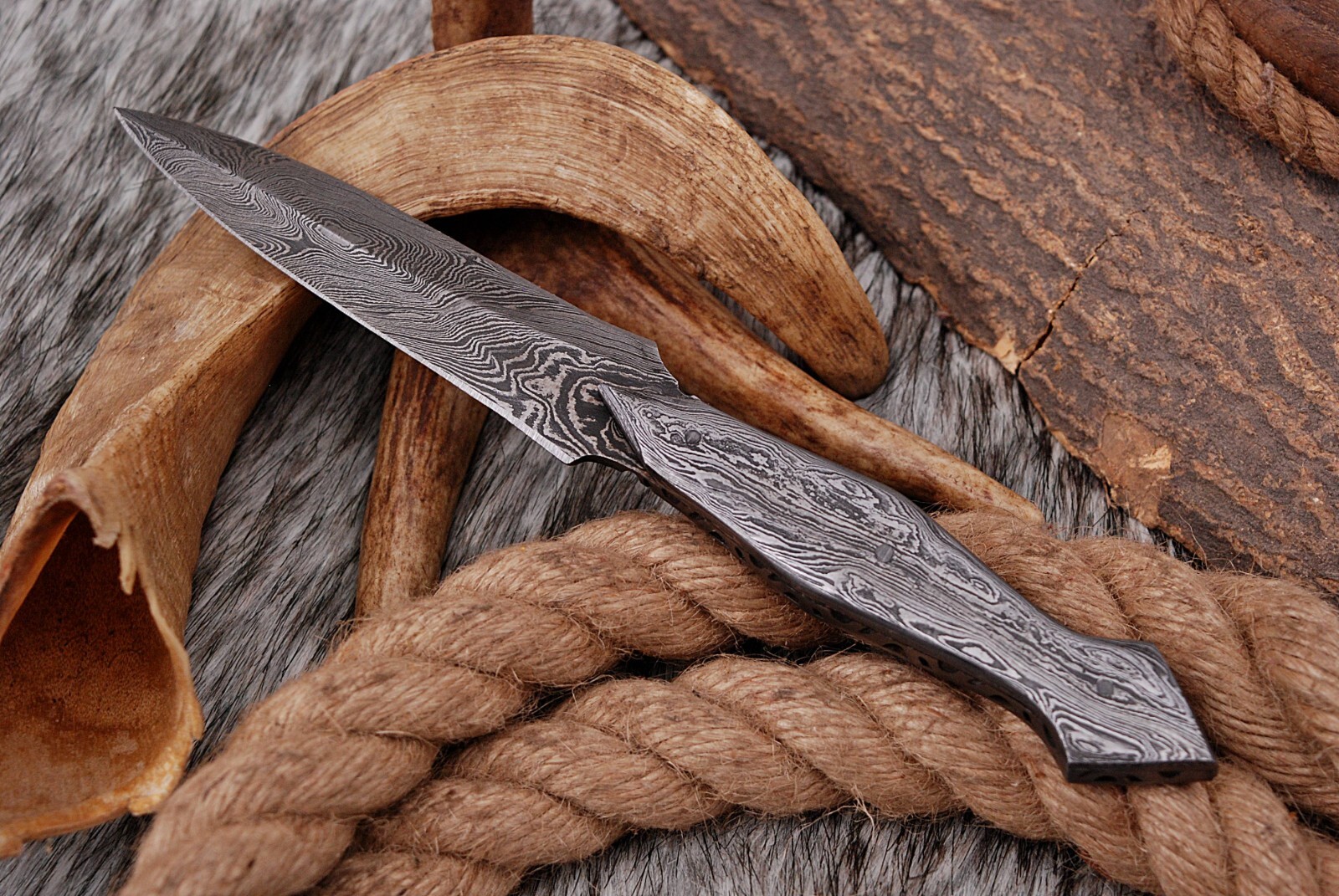 hand forged Damascus steel dirk stiletto machete knife poniard leather ...