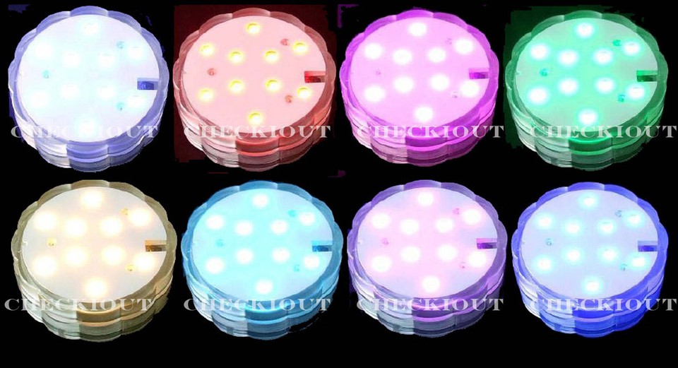 2 RGB Color 10 LED Submersible Waterproof Wedding Vase Base Light ...