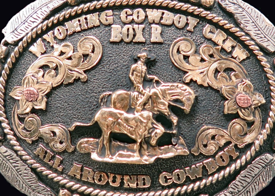 Wyoming Cowboy Crew Box R All Around Cowboy Western Trophy Belt Buckle ...