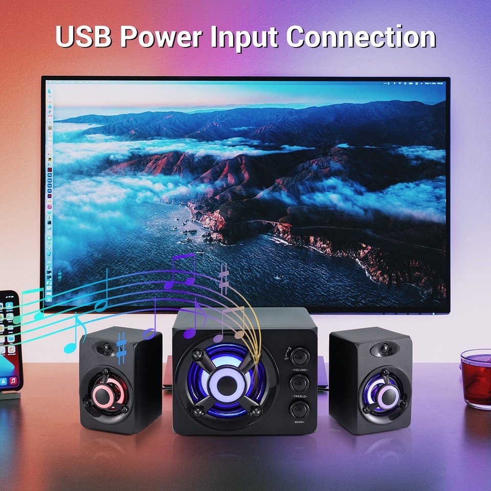 Wired Computer Speakers with Subwoofer 2.1 Hi-Fi PC Speakers System w ...