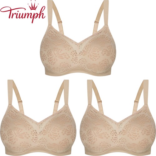 3x Triumph Lacy Wire Free Minimiser N Women Wireless Bra Beige Plus ...