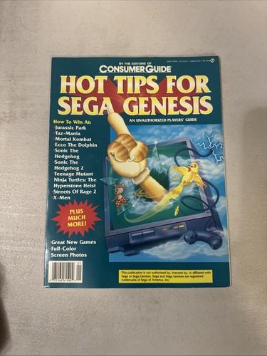 Hot Tips For Sega Genesis Cheat Guide Book 90s Mortal Kombat Consumer ...