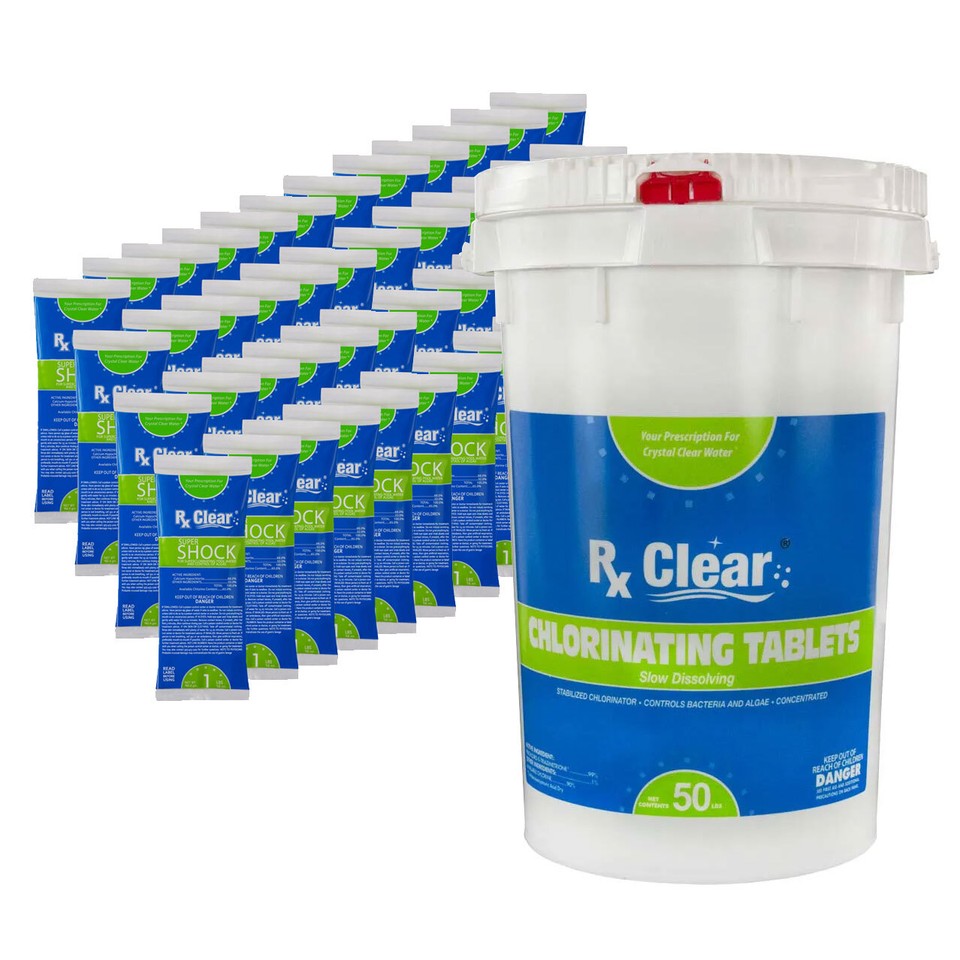 Rx Clear Stabilized Chlorine Tabs and Super Shock Kit (Various Options ...