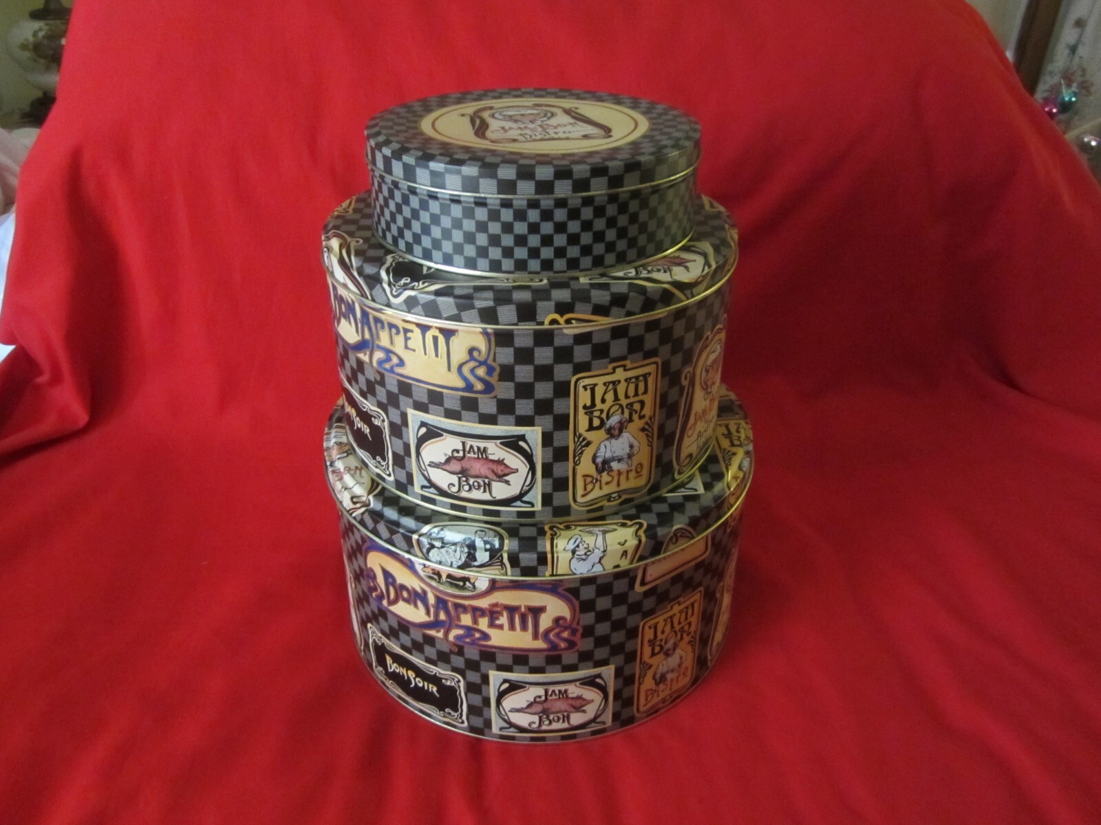 3 Department 56 Jam Bon Paris Bistro Round Checkerboard Pig Chef ...