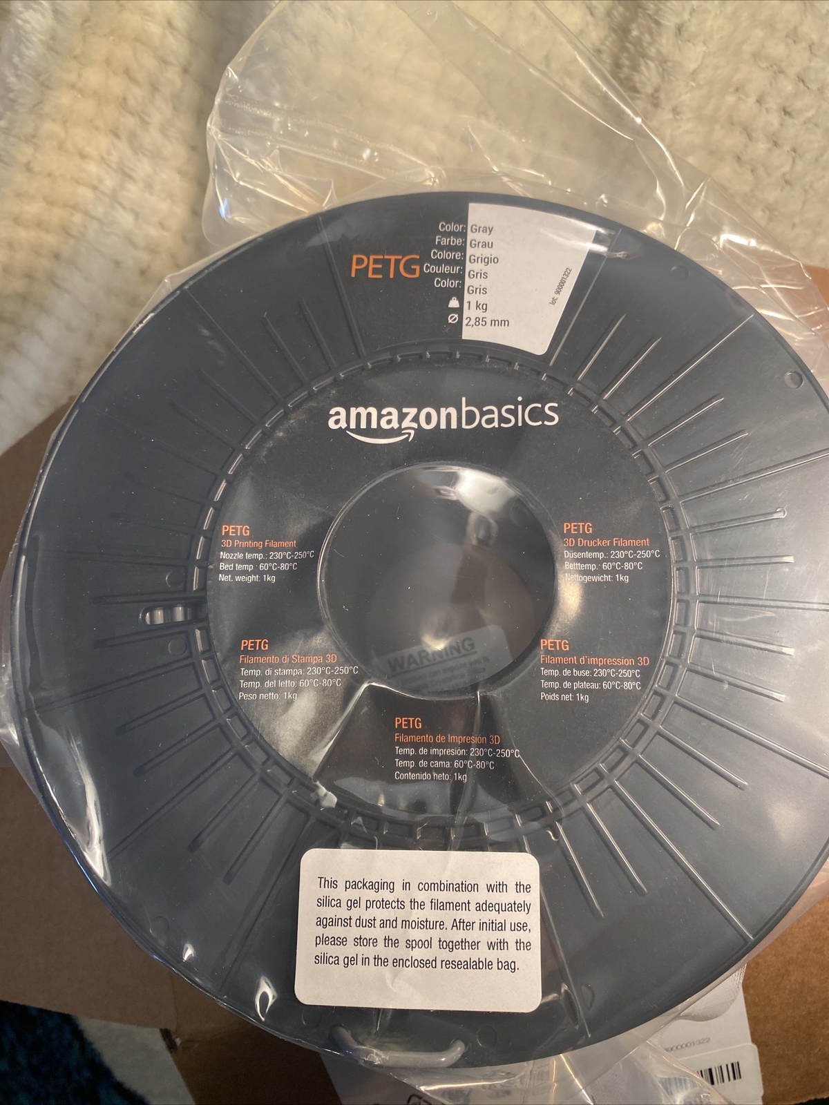 3d printer filament 2.85 mm Gray 1kg spool New Amazon Basics LPN RR ...