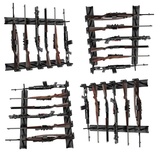 6 Gun Riffle Rack Shotgun Vertical Adjustable Wall Mount Holder Hanger ...