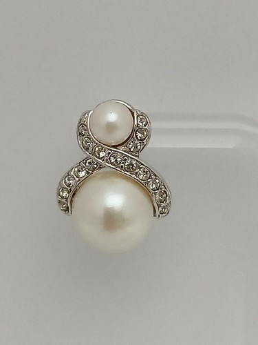 MARVELLA signed silver tone clear stones simulated pearls post earrings ...