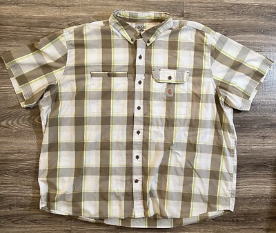 Carhartt Force 4XL Mens Shirt Green Brown Plaid Relaxed Short Sleeve ...