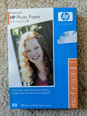 New HP 4x6 Premium Glossy Photo Paper Inkjet, 60 Sheets, 10mil, Resists ...