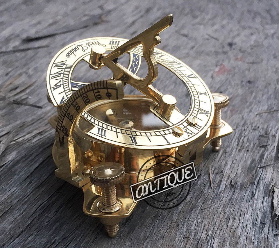 Vintage London west maritime antique SUNDIAL COMPASS brass nautical ...