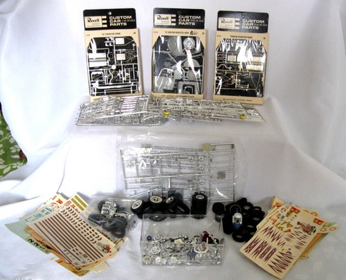 1960s 1/25 SCALE MODEL CAR PARTS LOT.REVELL-PACKS, TIRES, CHROME TREES ...