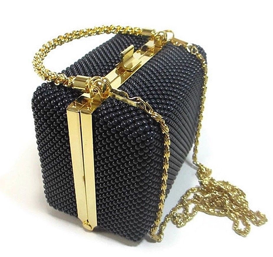 XX-Small Metal Beaded Mesh Evening clutch purse with Shoulder strap and ...