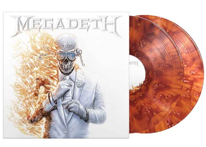 MEGADETH SIGNED FIRESTORM RED ORANGE GHOSTLY DBL VINYL LP & SIGNED ART ...