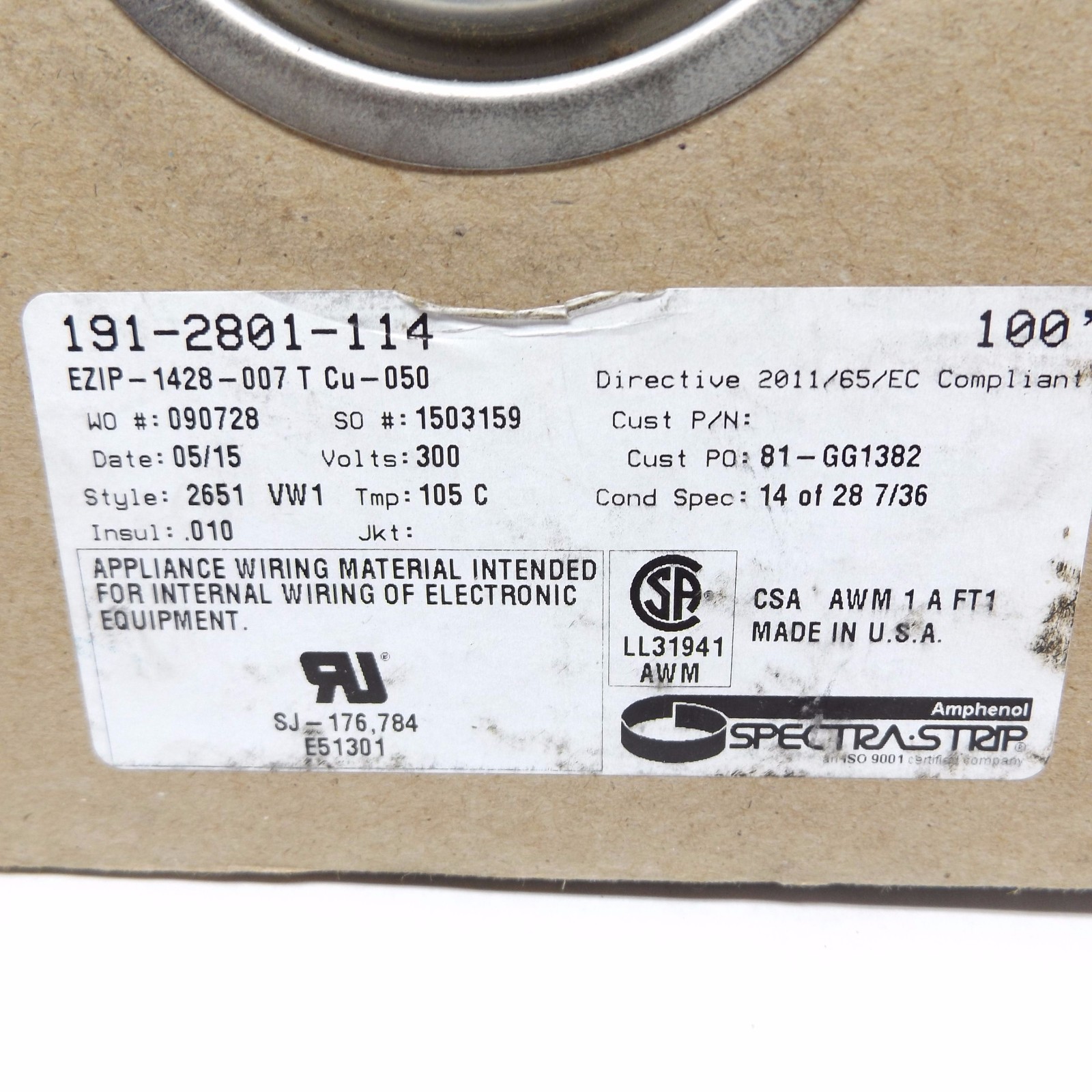 (2) Amphenol Spectra Strip 191-2801-114 Cable, Flat Gray PVC, 1 Red ...