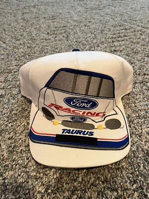 Vintage 90s Ford Racing Taurus Big Logo Nascar White Snapback Hat | eBay