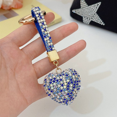 Women Crystal Rhinestone Keychain Heart Shape Key Ring Charm Handbag ...