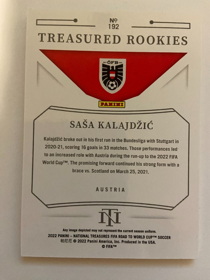 2022 National Treasures World Cup Treasured Moments Sasa Kalajdzic #192 ...
