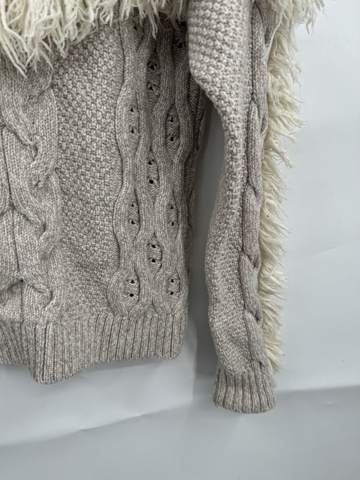 Amur Sweater Women Large Gray Cable Knit Western Fringe Fisherman ...