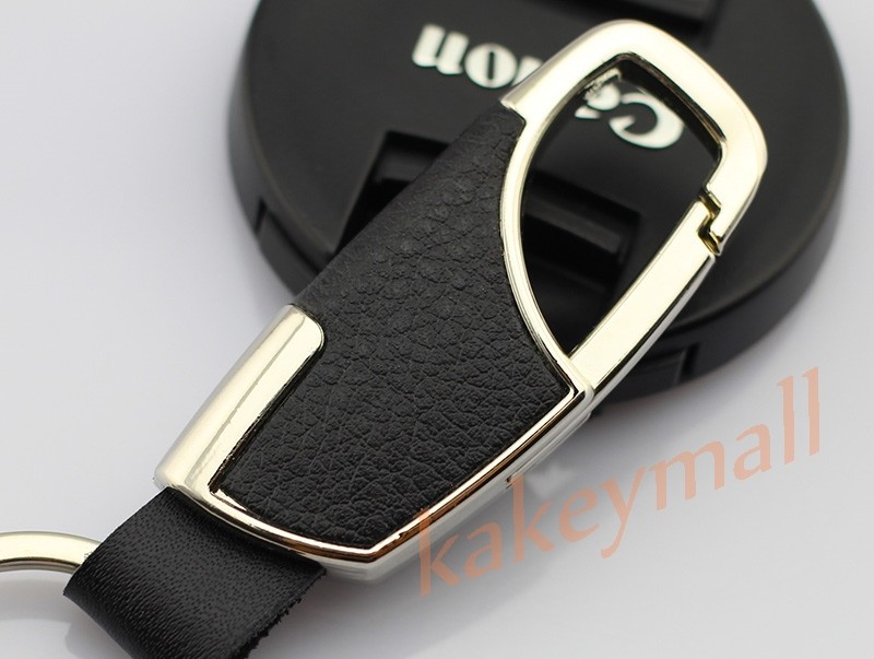 Black Metal+Leather Key Ring Chain Keyfob Holder Box Case Keyring Car ...