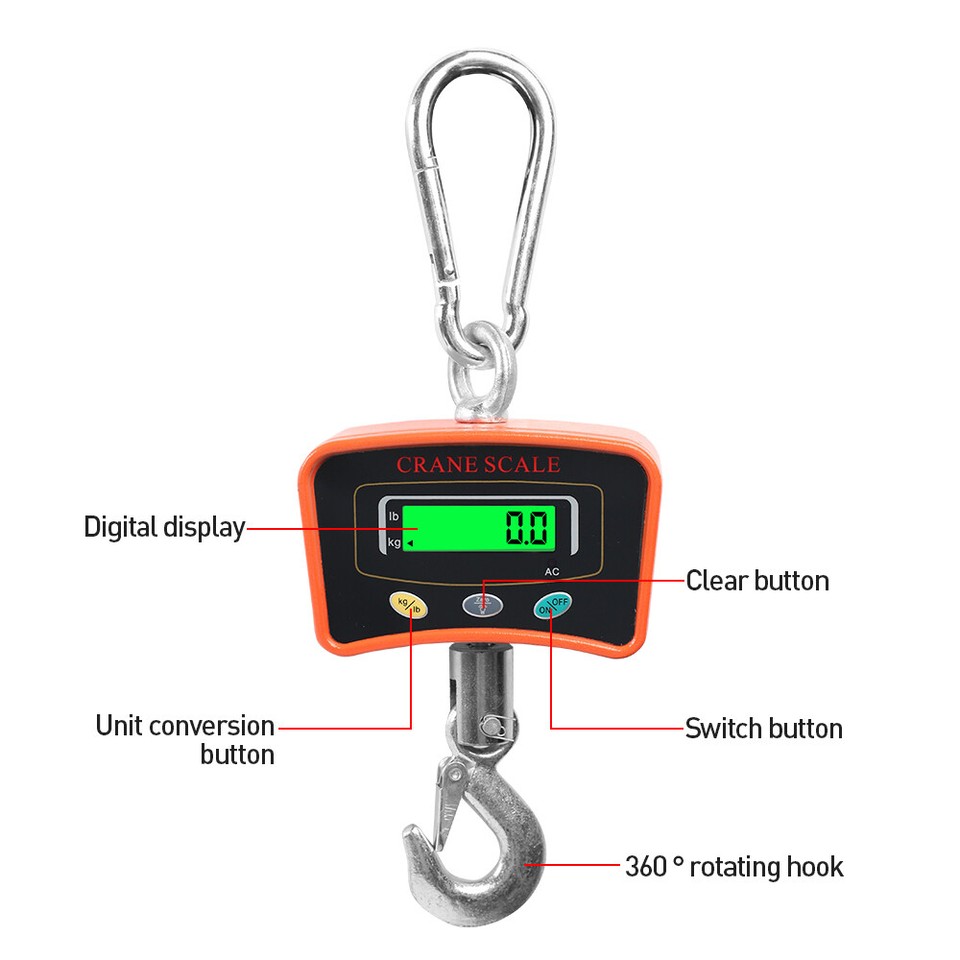 Mini Portable Crane Scale LCD Digital Hook Hanging Weight Tool 500kg ...