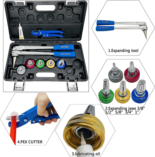 HEAVY DUTY Pex Pipe Expansion Tool Kit Tube Expander Head 3/8” 1/2" 5/8 ...