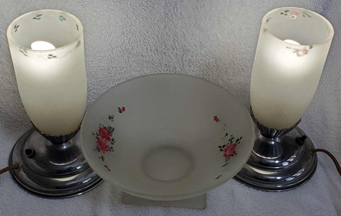 Rare Frosted 3pc set w BOWL 30's Art Deco Lamp Skyscraper Boudoir ...