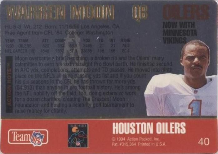 1994 Action Packed Warren Moon #40 for sale | eBay