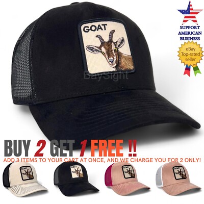 Mesh Trucker Hat Goat Animal Patch Suede Baseball Cap Snapback ...