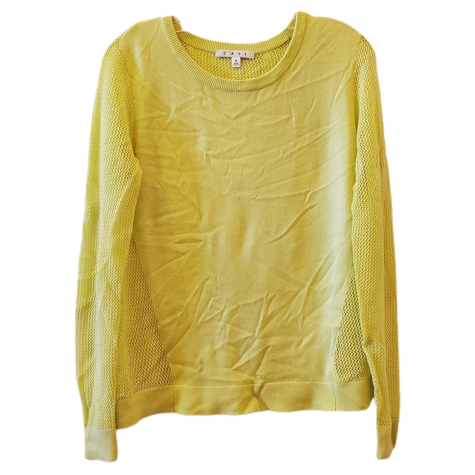 CAbi Sweater Neon Yellow Long Sleeve Mesh Open Back L… - Gem