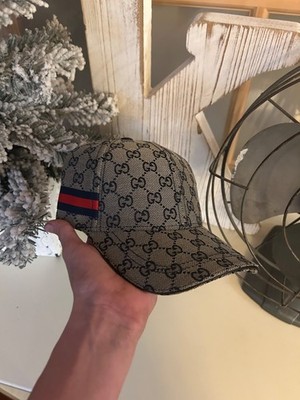 Gucci GG Monogram Cap Beige Blue Canvas Size M Gucci Baseball Cap Good ...