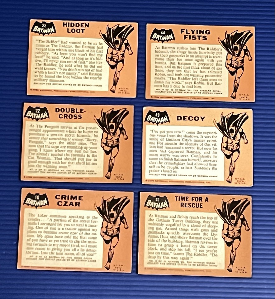1966 Topps Batman Black Bat Lot Of 6 - Batman Joker Riddler Penguin ...