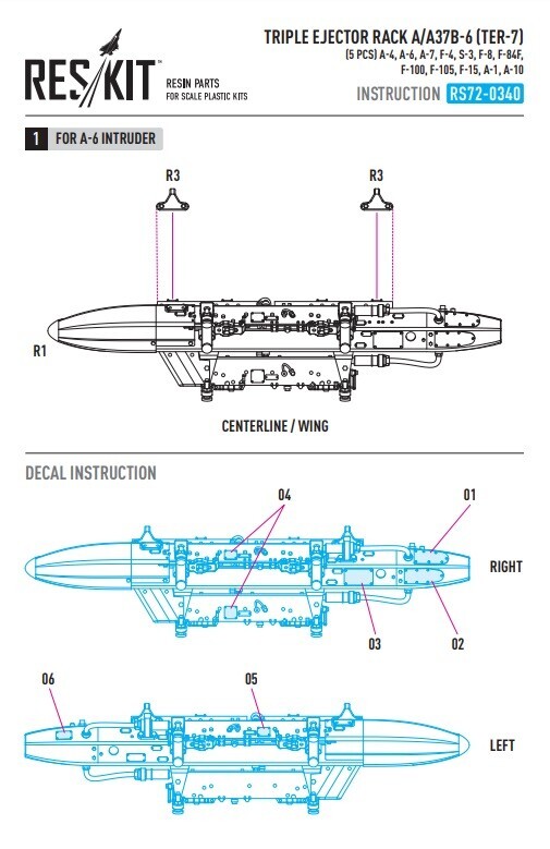 ResKit RS72-0340 Scale 1:72 Triple ejector rack A/A37B-6 TER-7 5pcs ...