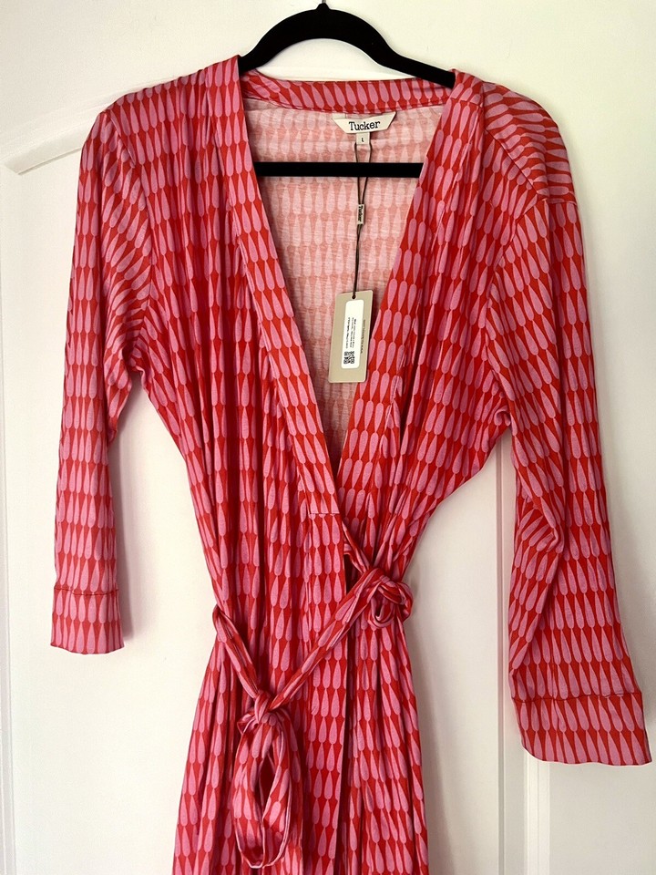 NWT Tucker Rachel Wrap Dress In Teardrop Pink And Red, Size Large, MSRP ...