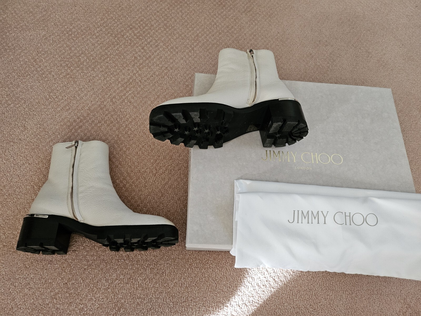 Jimmy Choo Ivory Textured leather Winter boots Size 3… - Gem