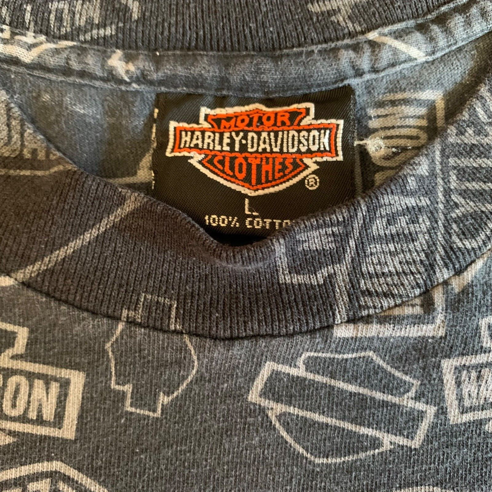 80s VINTAGE HARLEY DAVIDSON SHIELD LOGO ALL OVER PRIN… - Gem