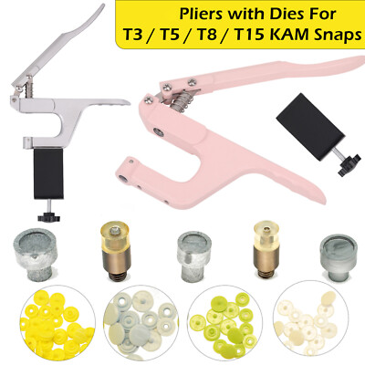 KAM Snaps Fastener Fixing Dies Set with Plier Kit for T3 T5 Size Snap ...