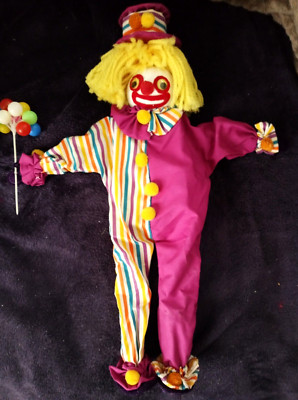 Vintage Clown Doll with Ballons Shelf Sitter Wood Block Body Handmade ...