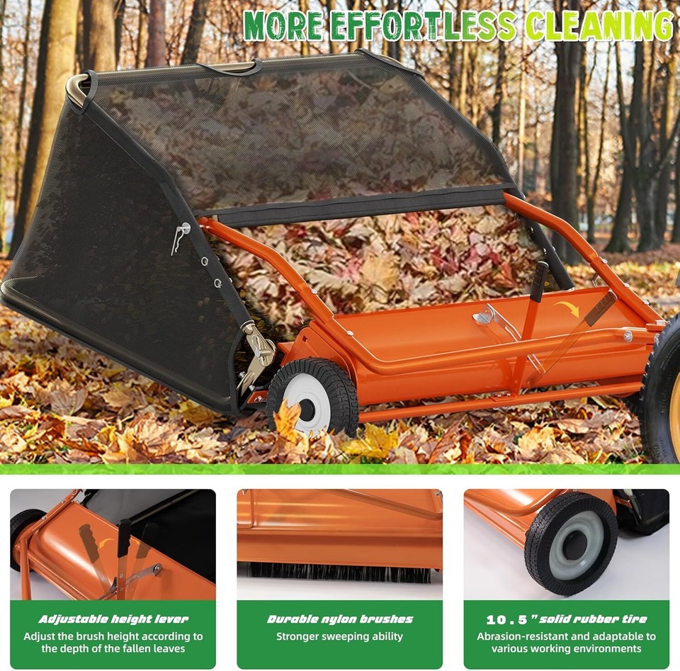 42'' Lawn Sweeper Tow Behind Pull Behind Leaf Sweeper for Lawn Leaf ...
