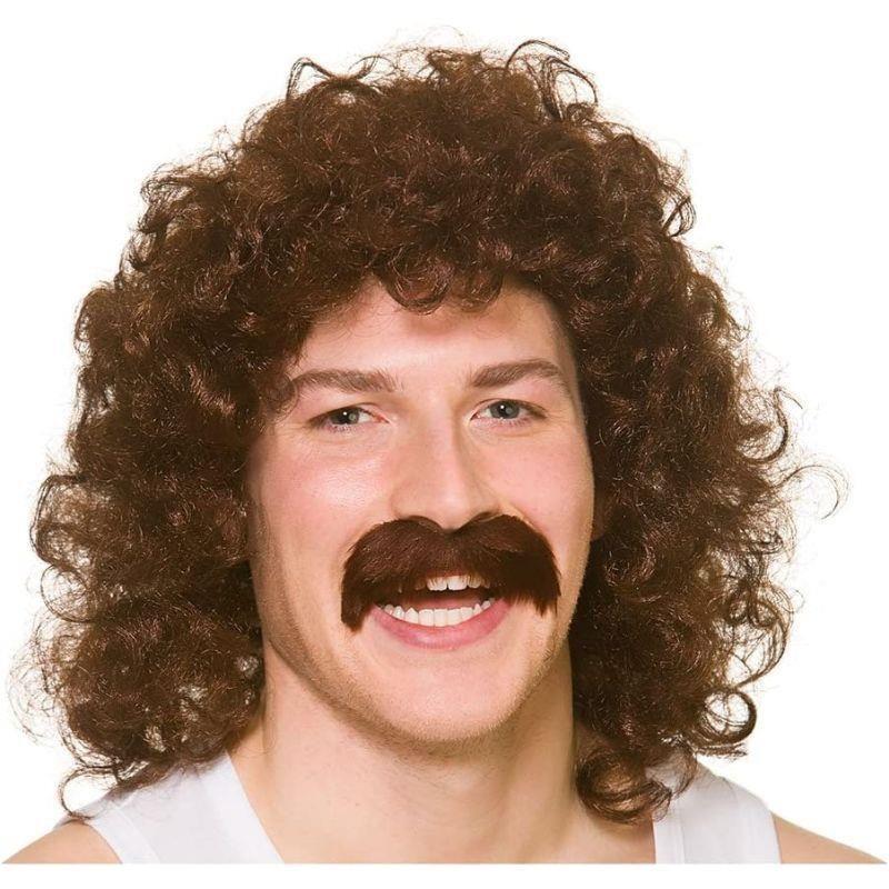 Mens 80s Scouser TV Afro Perm Fancy Dress Costume Accessory Wig & Tash ...